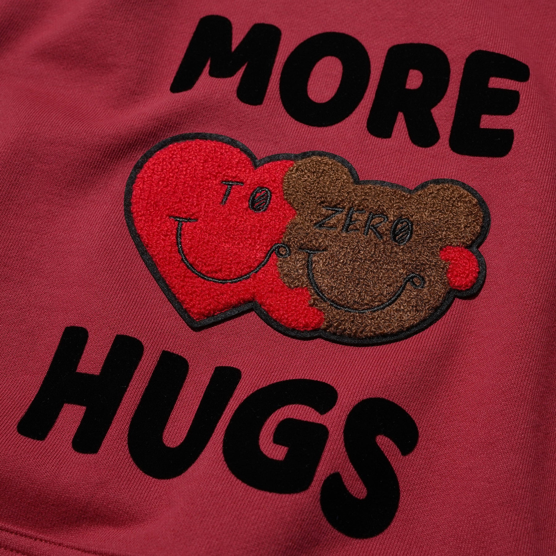 'MORE HUGS' FLOCKING PRINT HOODIE (RED)