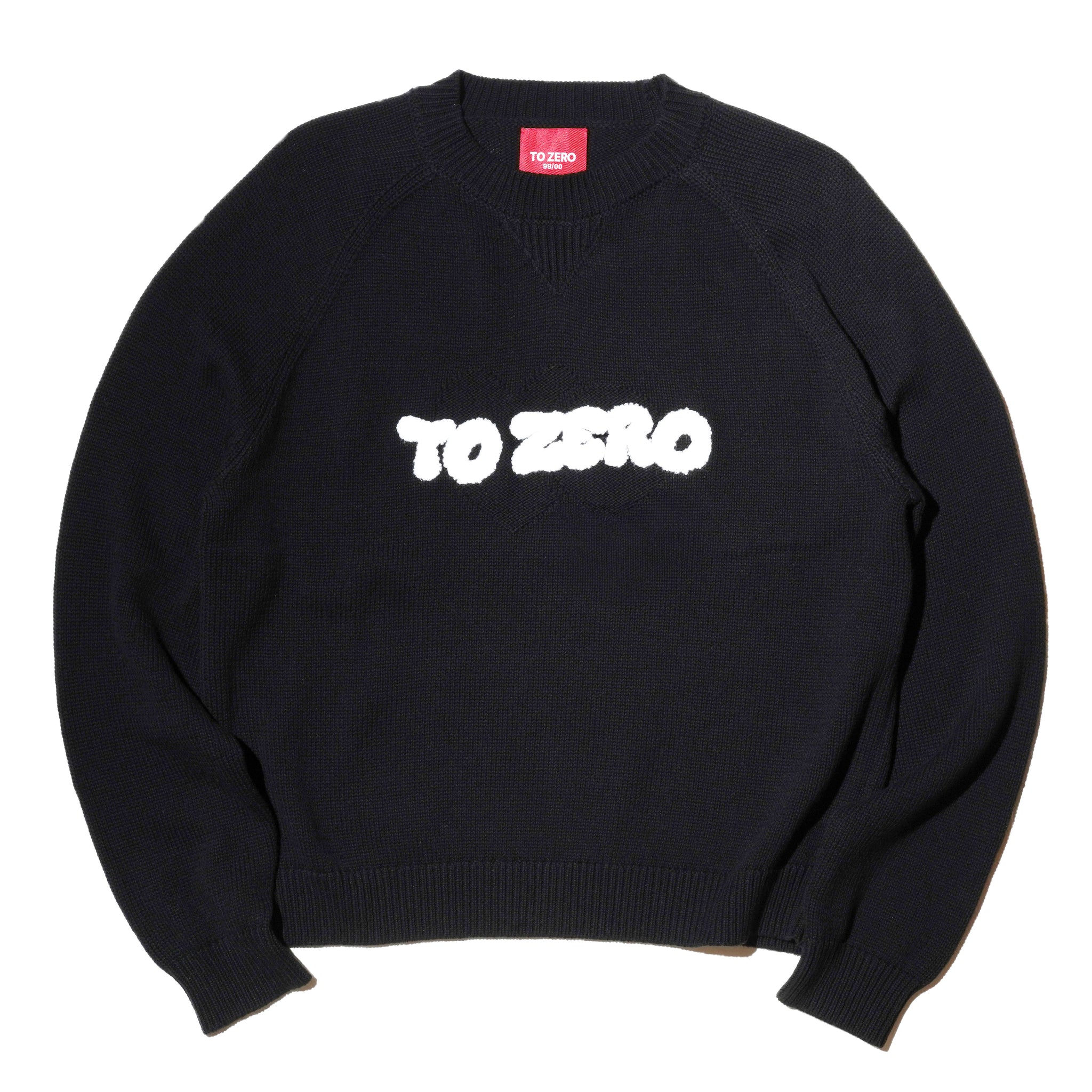 'TO ZERO' WAVY LOGO 刺繡毛衣 (黑色)