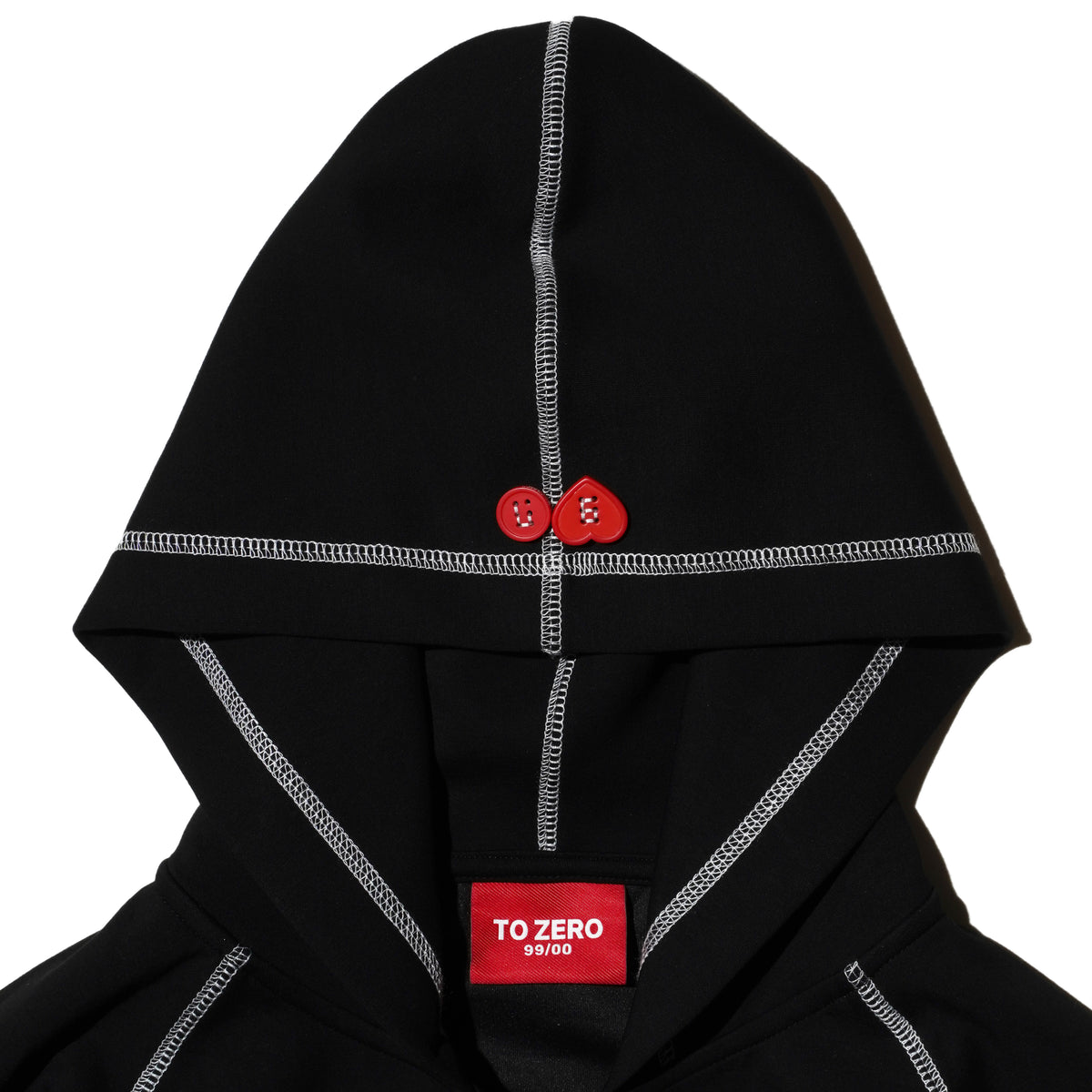 TO ZERO CONTRAST STITCH ZIP UP HOODIE (BLACK)
